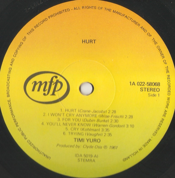 Timi Yuro – Hurt (LP, Album, RE) – akerrecords.nl