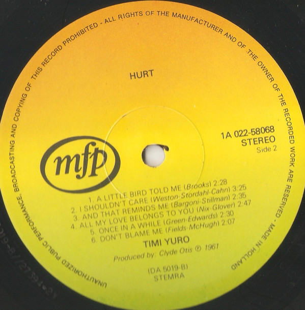 Timi Yuro – Hurt (LP, Album, RE) – akerrecords.nl