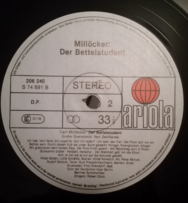 Carl Millöcker, Hilde Güden, Lotte Schädle, Rudolf Schock, Peter Minich ...