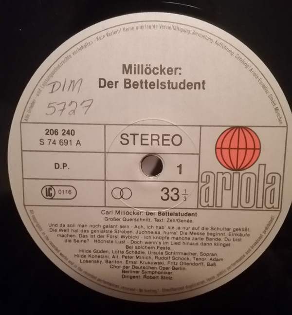 Carl Millöcker, Hilde Güden, Lotte Schädle, Rudolf Schock, Peter Minich ...