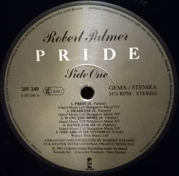 Robert Palmer – Pride (LP, Album, RE) – akerrecords.nl