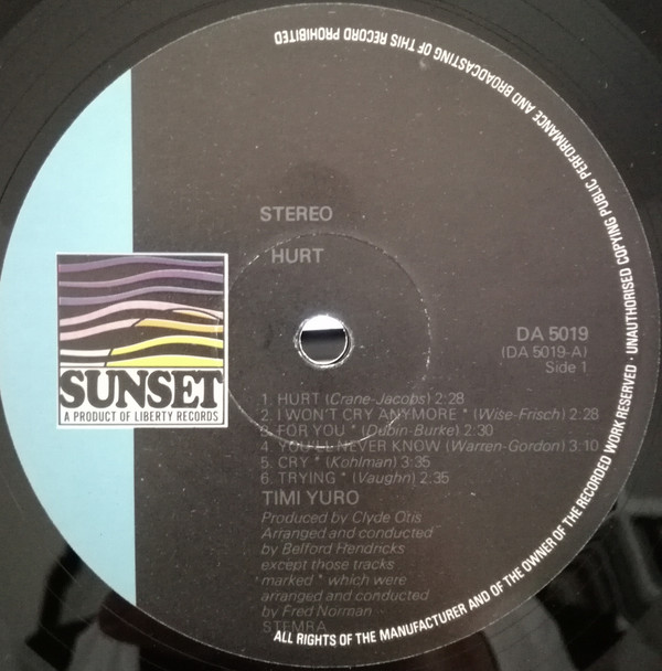 Timi Yuro – Hurt (LP, Album, RE) – akerrecords.nl