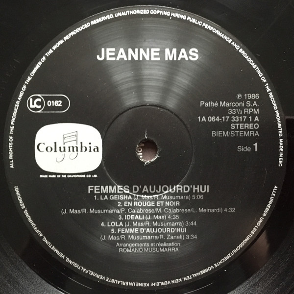 Jeanne Mas – Femmes D’Aujourd’hui (LP, Album) – akerrecords.nl