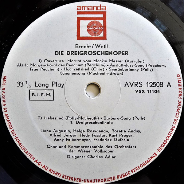 Bertolt Brecht / Kurt Weill – Helge Roswaenge, Rosette Anday, Alfred ...