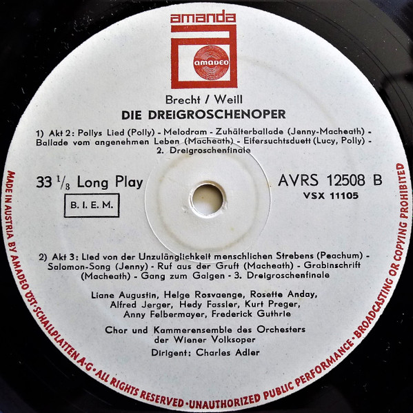 Bertolt Brecht / Kurt Weill – Helge Roswaenge, Rosette Anday, Alfred ...