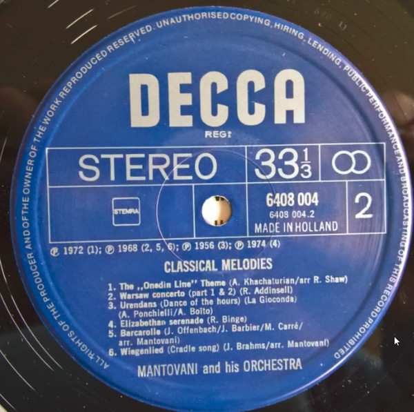 Mantovani And His Orchestra – Classical Melodies (LP, Comp ...