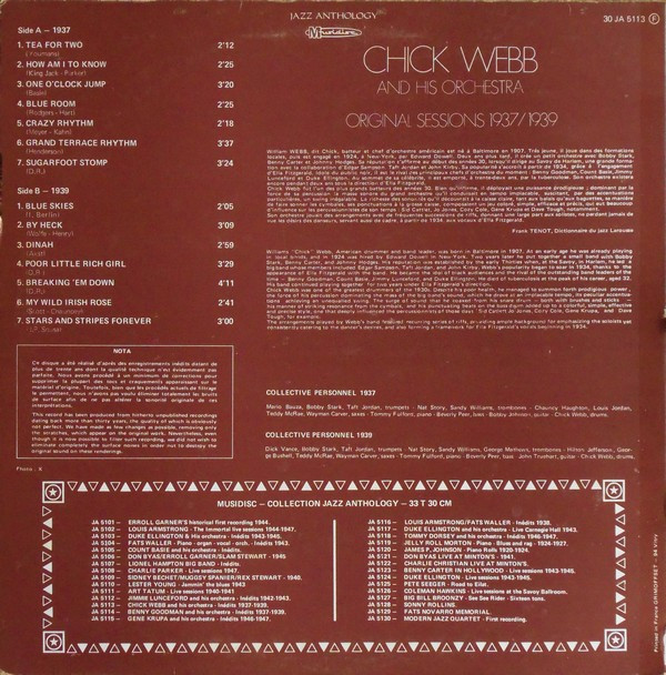 Chick Webb And His Orchestra – Original Sessions 1937/1939 (LP, Album ...