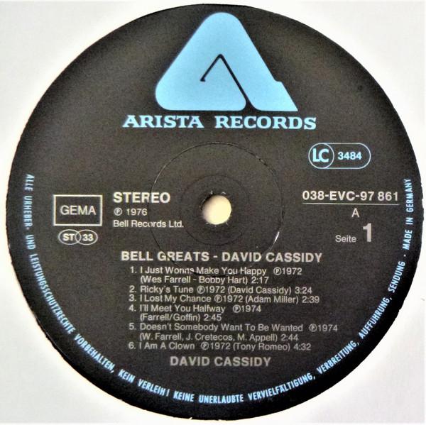 David Cassidy – Bell Greats David Cassidy (LP, Album, Comp ...