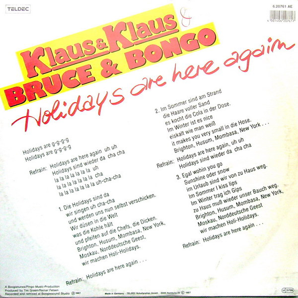 Klaus & Klaus & Bruce & Bongo – Holidays Are Here Again (12″, Maxi) – akerrecords.nl