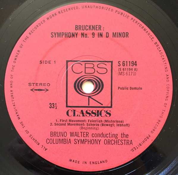 Anton Bruckner – Bruno Walter, Columbia Symphony Orchestra – Symphony No. 9 In D Minor (LP, RE ...