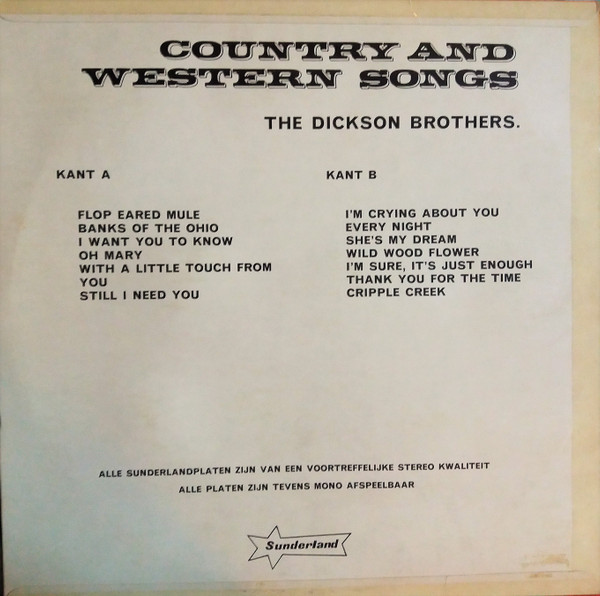 The Dickson Brothers – Country And Western Songs (LP, Album ...