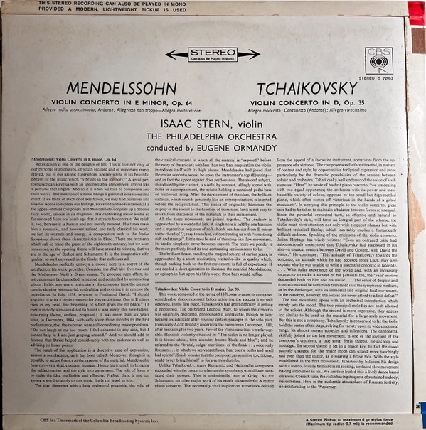 Felix Mendelssohn-Bartholdy, Pyotr Ilyich Tchaikovsky, Isaac Stern, Eugene Ormandy, The ...