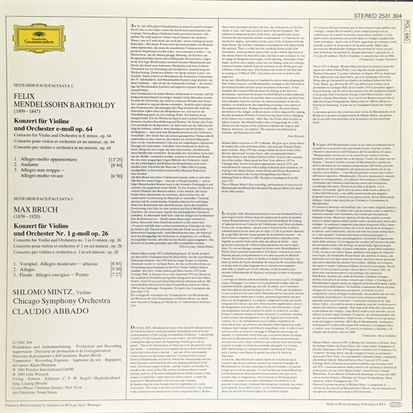 Felix Mendelssohn-Bartholdy · Max Bruch, Shlomo Mintz, Claudio Abbado · Chicago Symphony ...
