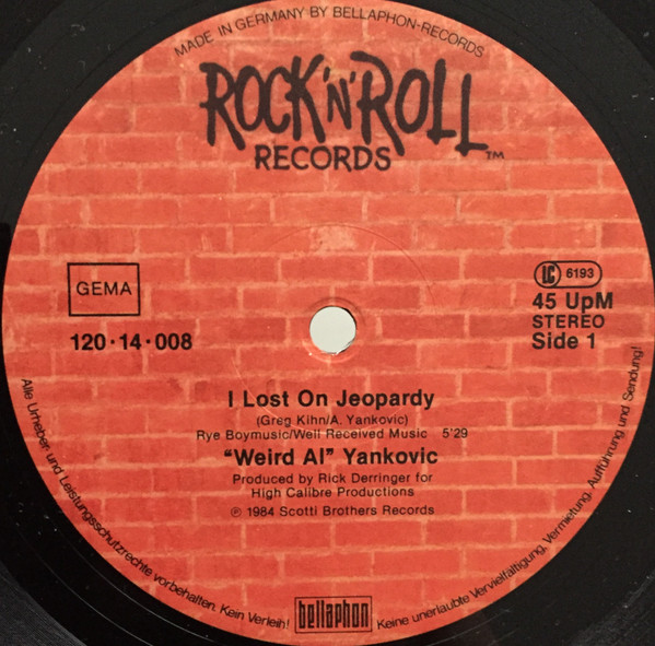“Weird Al” Yankovic – I Lost On Jeopardy (12″, Maxi) – akerrecords.nl