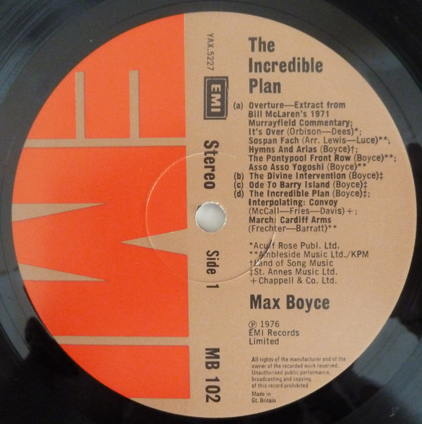 Max Boyce – The Incredible Plan (LP, Album) – akerrecords.nl