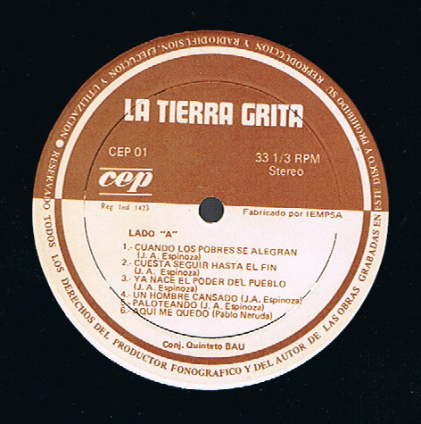 Juan Antonio Espinosa – Conjunto Quinteto Bau – La Tierra Grita (LP ...