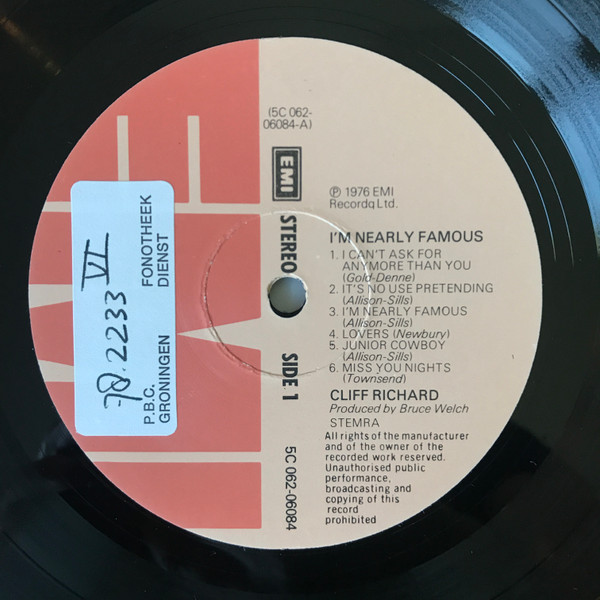 Cliff Richard – I’m Nearly Famous (LP, Album) – akerrecords.nl