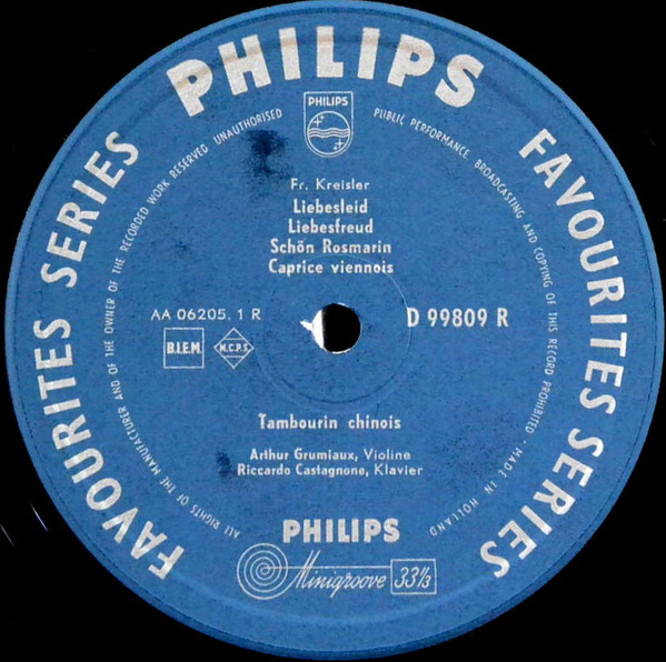 Fritz Kreisler / Niccolò Paganini – Arthur Grumiaux, Riccardo Castagnone – Liebesleid ...