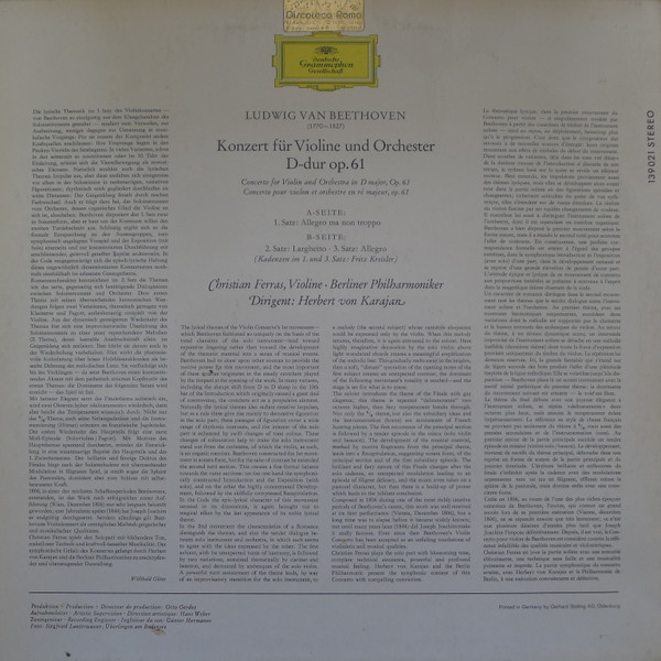 Ludwig van Beethoven / Christian Ferras • Herbert von Karajan • Berliner Philharmoniker ...