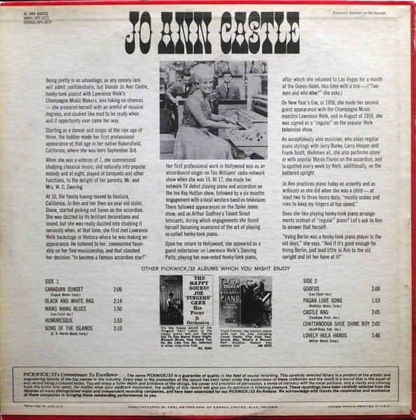 Jo Ann Castle - Lawrence Welk's Ragtime Gal! (LP, Album) - akerrecords.nl