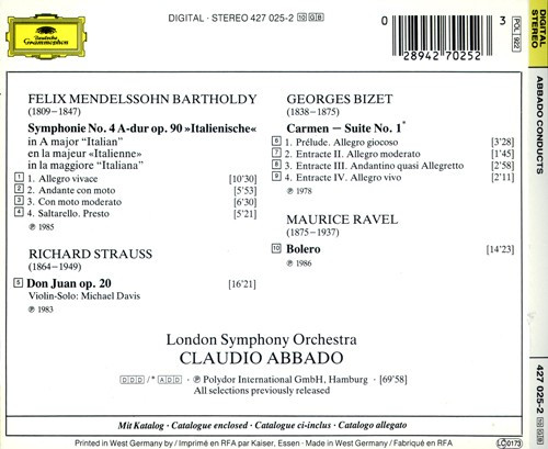 Claudio Abbado - Abbado Conducts: Bolero, Carmen Suite No.1, Don Juan, Italian Symphony (CD ...