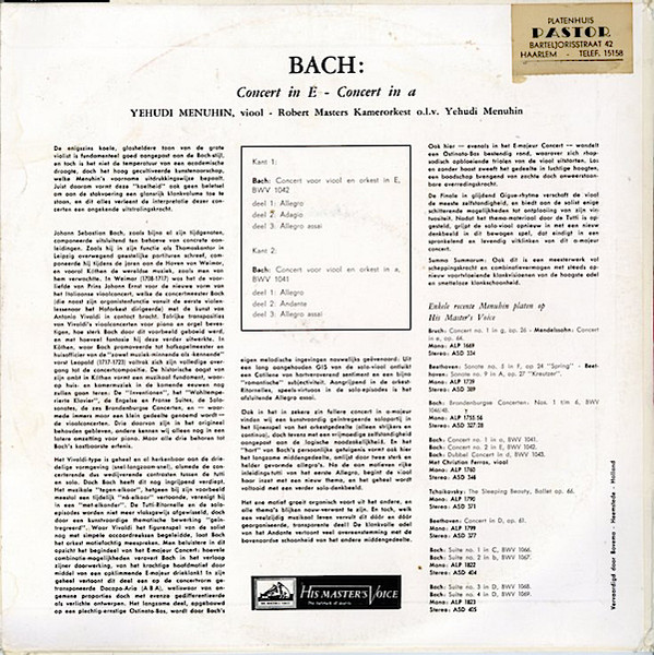 Johann Sebastian Bach, Yehudi Menuhin, Robert Masters Chamber Orchestra ...