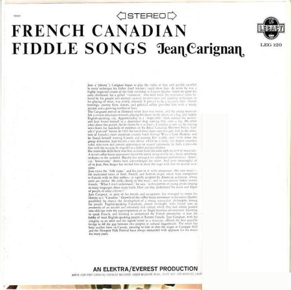 Jean Carignan – French Canadian Fiddle Songs (LP, Album) – akerrecords.nl