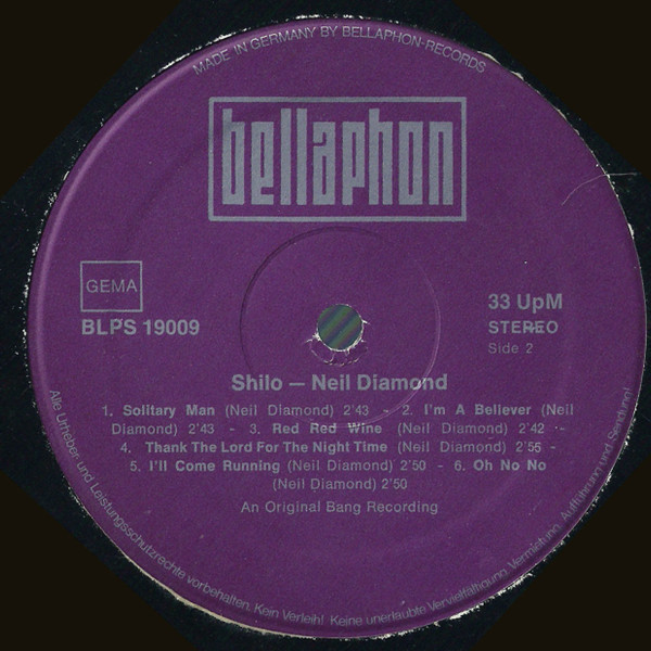 Neil Diamond - Shilo (LP, Comp, RP) - akerrecords.nl