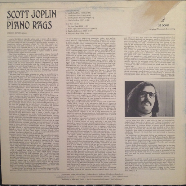 Scott Joplin, Joshua Rifkin - Piano Rags By Scott Joplin (LP, Album) - akerrecords.nl