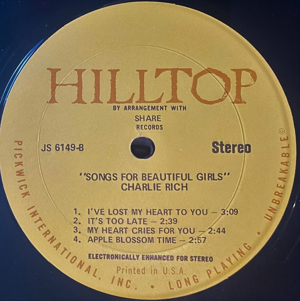 Charlie Rich – Songs For Beautiful Girls (LP, Comp) – akerrecords.nl