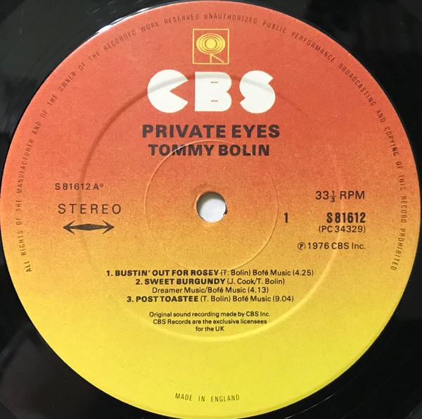 Tommy Bolin – Private Eyes (LP, Album) – akerrecords.nl