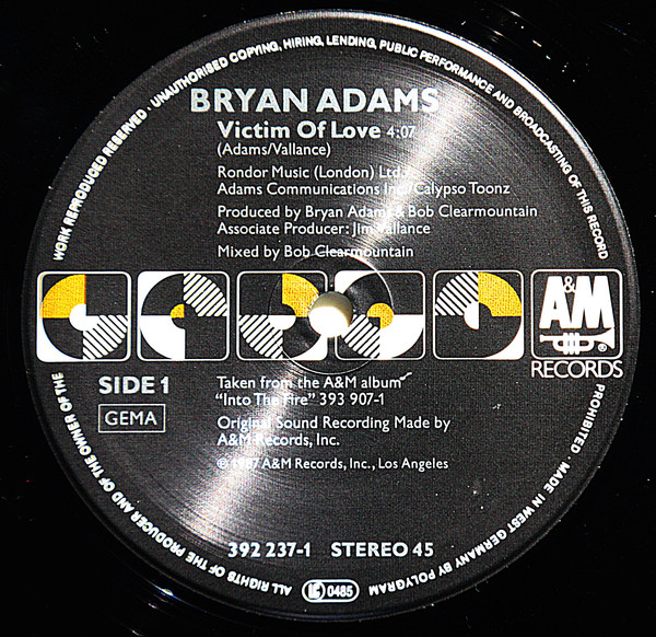 Bryan Adams - Victim Of Love (12", Single) - akerrecords.nl