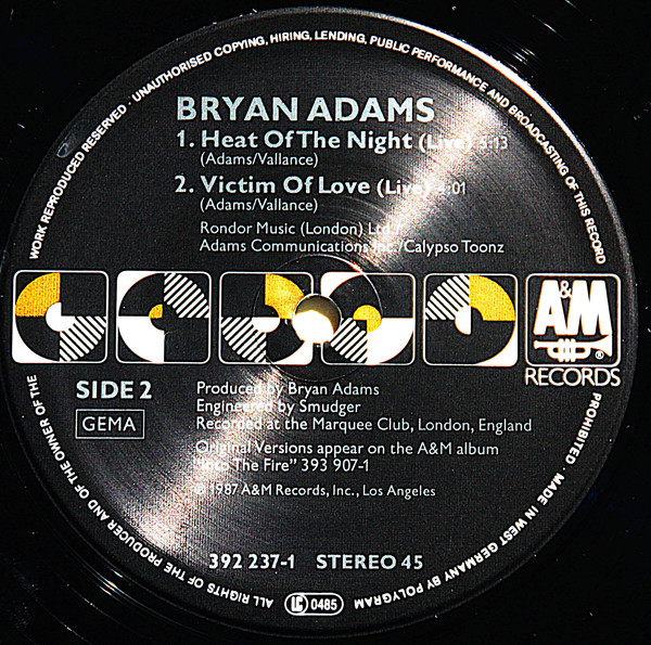 Bryan Adams - Victim Of Love (12", Single) - akerrecords.nl