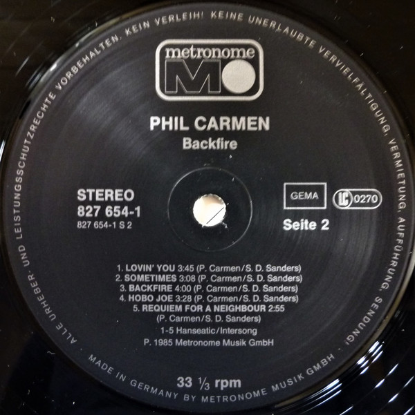 Phil Carmen - Backfire (LP, Album) - akerrecords.nl