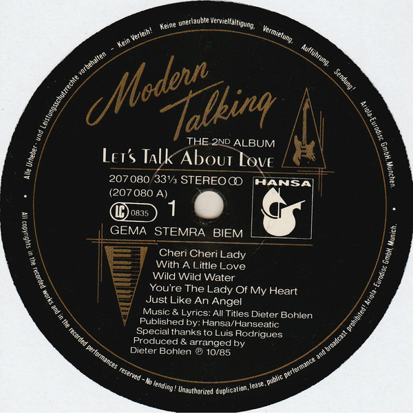 Modern Talking - Let's Talk About Love (The 2nd Album) (LP, Album, Sti ...